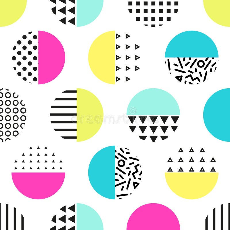 Cute 80`s Style Seamless Geometric Pattern with Circles Stock Vector ...