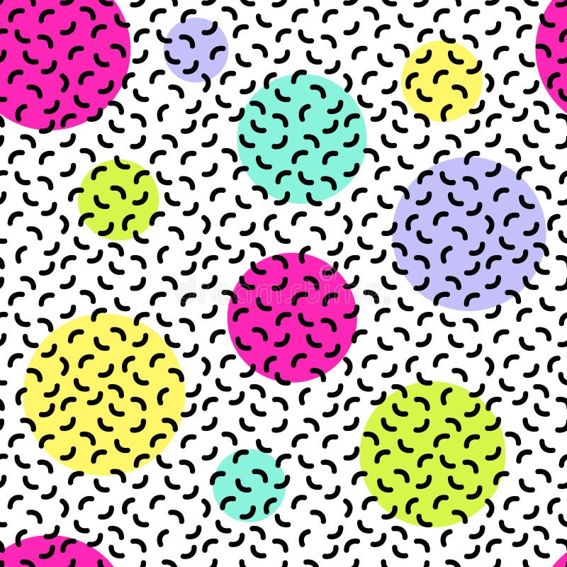 Cute 80`s Style Seamless Geometric Pattern with Circles Stock Vector ...