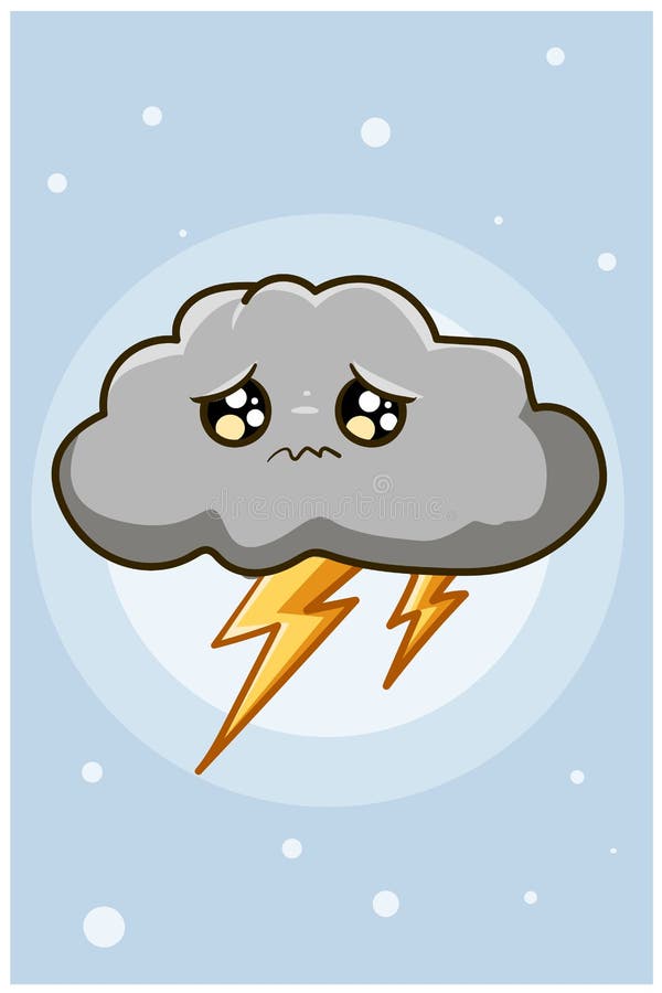 Cute and Sad Cloudy Sky Cartoon Illustration Stock Vector ...