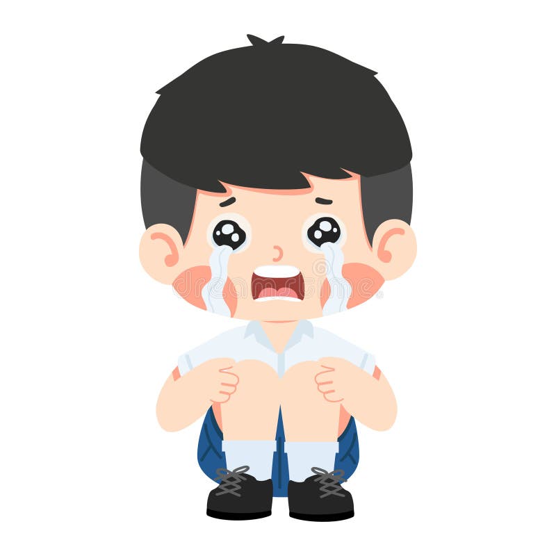 Cute Sad Crying Boy Sitting Alone Stock Vector - Illustration of ...
