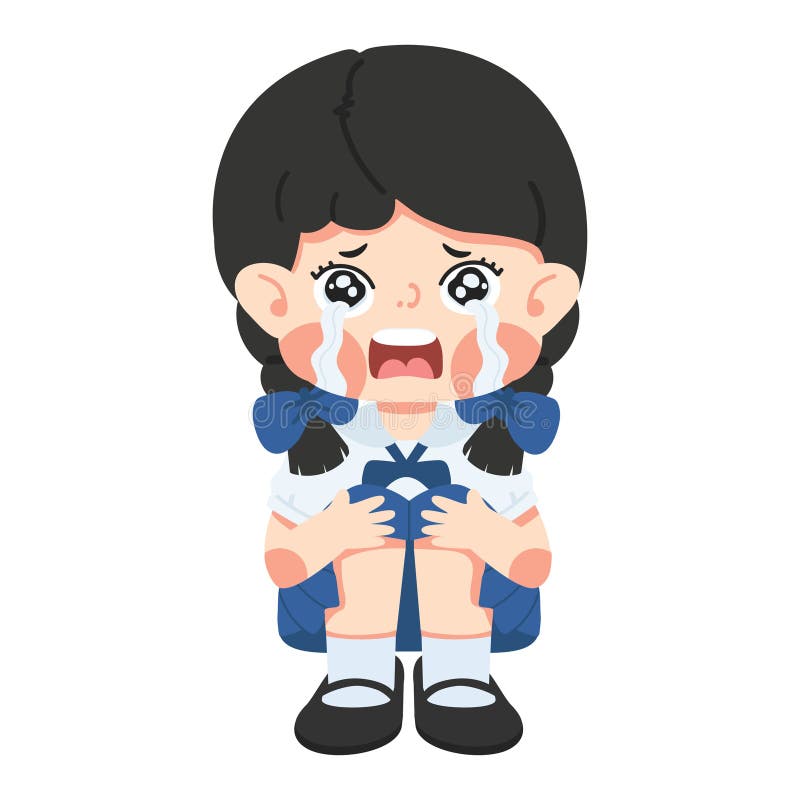 Cute Sad Crying Girl Sitting Alone Stock Vector - Illustration of ...