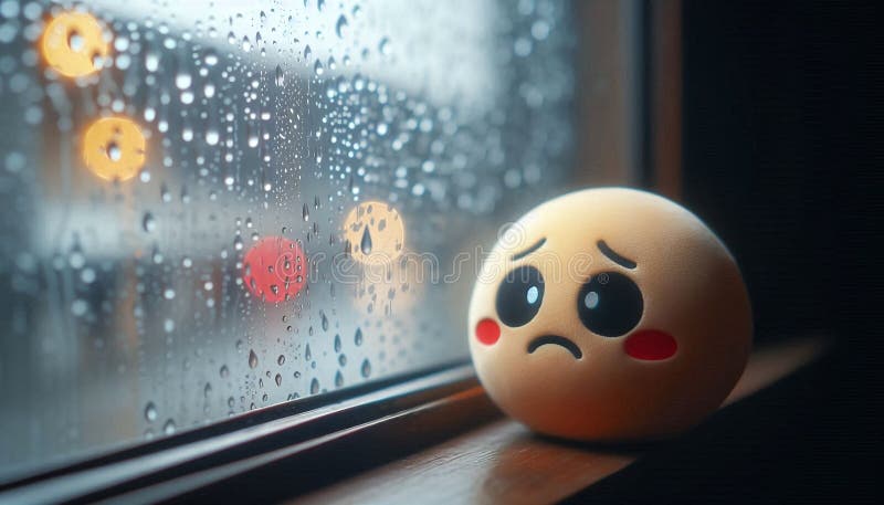 Cute Sad Emoticon Pressed Against a Window Stock Image - Image of soft ...