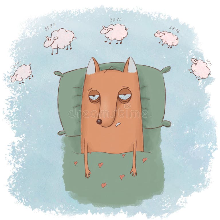 Cute sad fox has insomnia stock illustration. Illustration of postcard ...