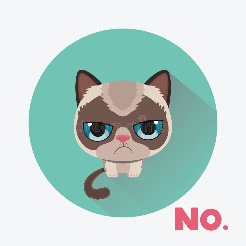 Cute Sad Grumpy Cat in Material Design Style Stock Vector ...