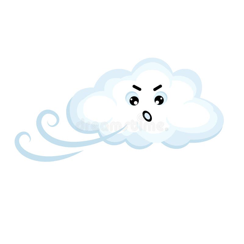 Cute Sad Kawai Cloud. an Angry Cloud Blows, Creating Wind Stock ...