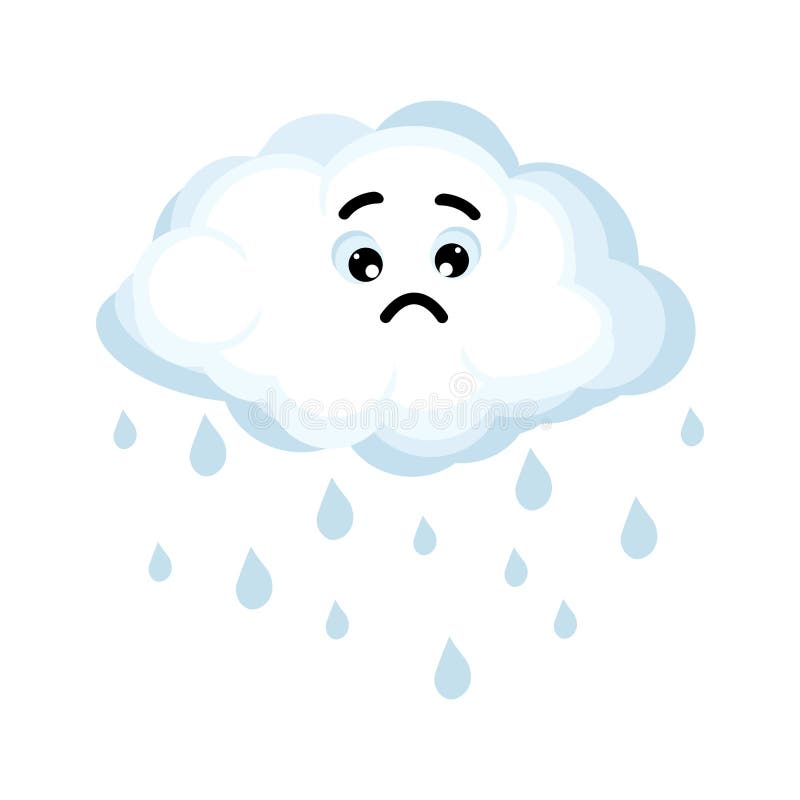 Cute Sad Kawai Cloud. the Cloud Drops Raindrops Stock Illustration ...