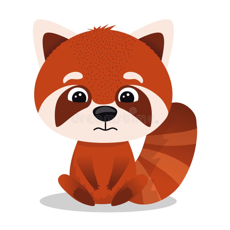 Cute Sad Vector Red Panda Sitting. Flat Cartoon Style Stock ...