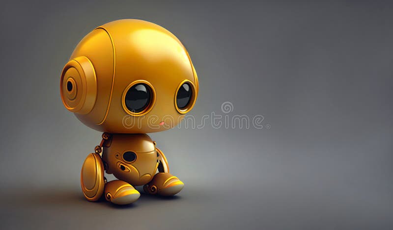 Cute Sad Yellow Robot Sitting Looking Down Stock Illustration ...