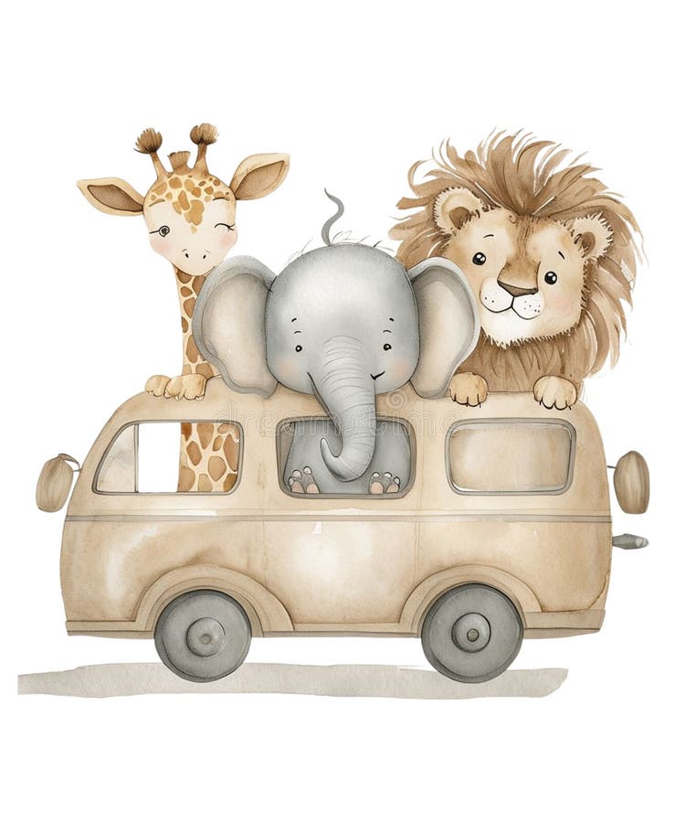 Cute Safari Animals Nursery Art Stock Illustration - Illustration of ...