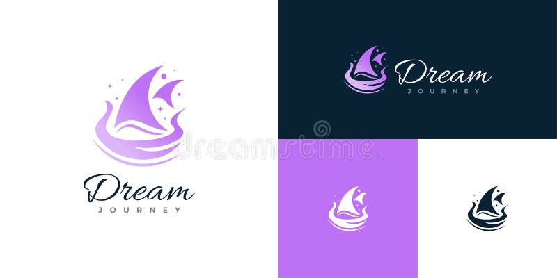 Cute Sailboat Logo Design with Stars in Purple Gradient Style Stock ...