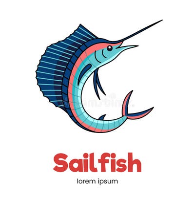 Cute Sailfish Fish Vector Flat Illustration Stock Vector - Illustration ...
