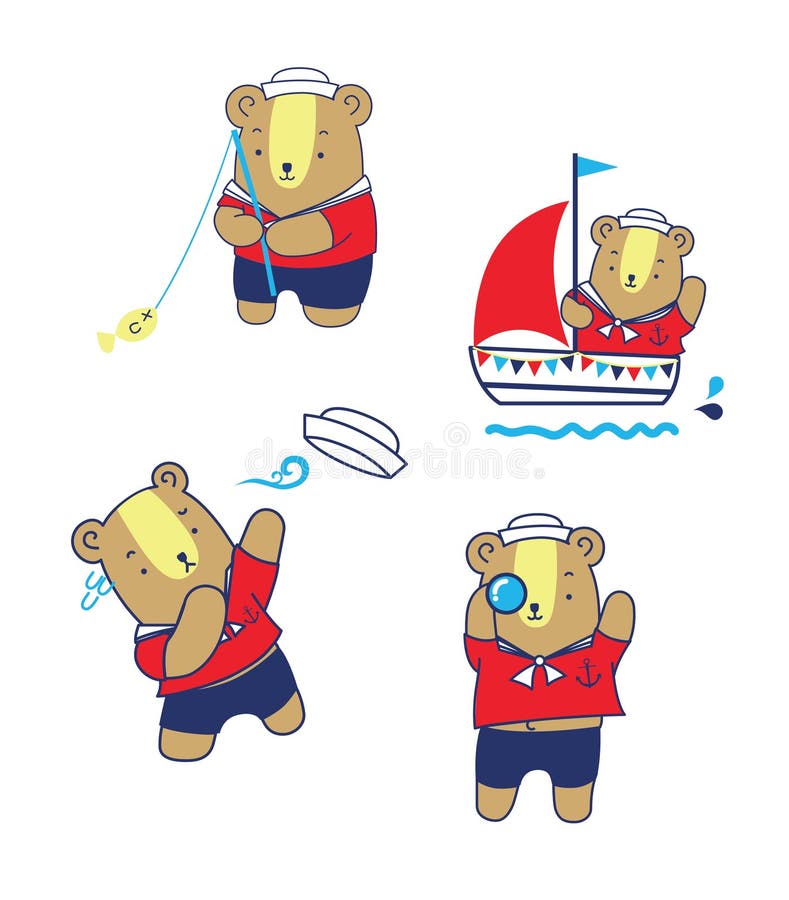 Cute Sailor Bear Cartoon Vector Illustration Stock Vector ...