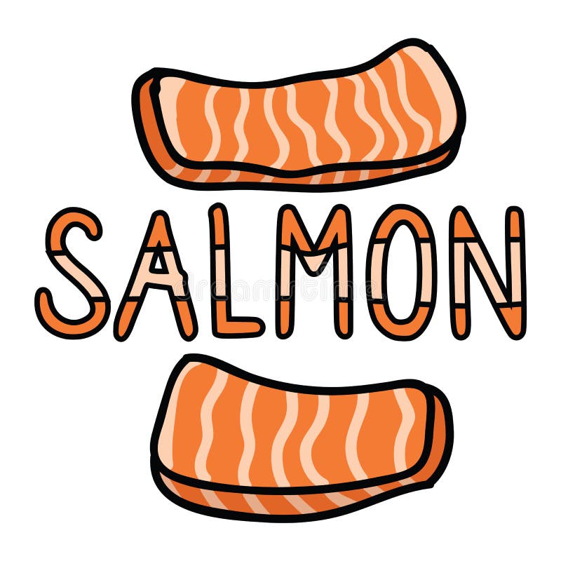 Cute Salmon Sashimi Typography Graphic Hand Drawn Japanese Sushi Snack