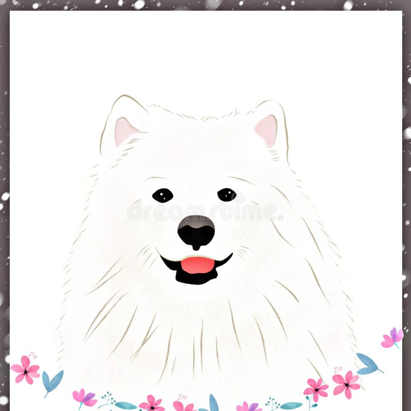 Cute Samoyed Cartoon Hand Drawn Style Stock Illustration - Illustration ...