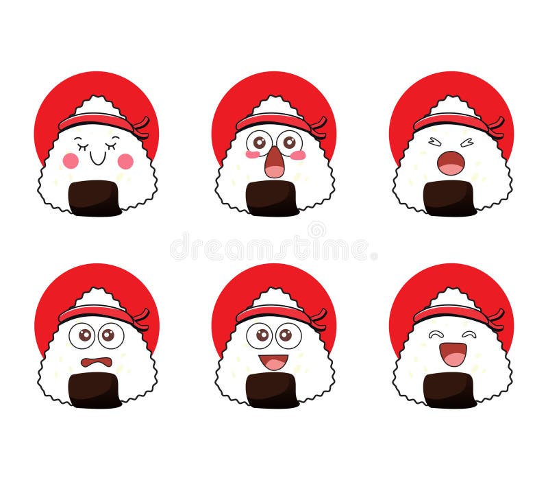 Cute Samurai Ninja Onigiri Facial Expressions Set Stock Vector ...
