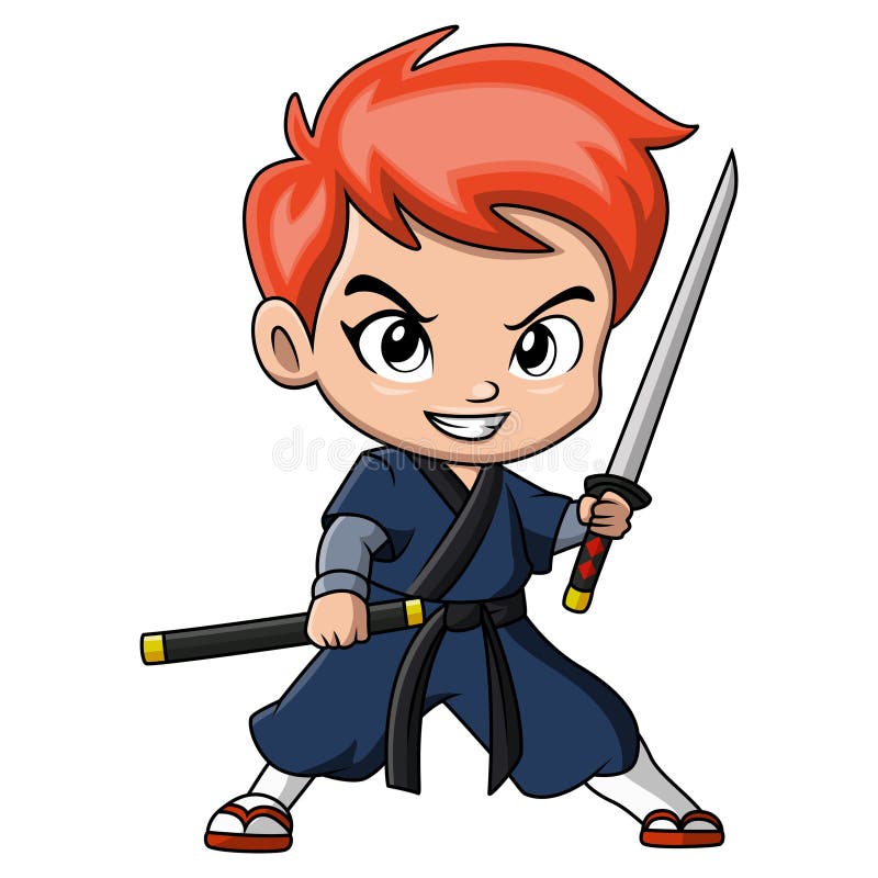 Cute Samurai Warrior Boy Cartoon Stock Vector - Illustration of happy ...