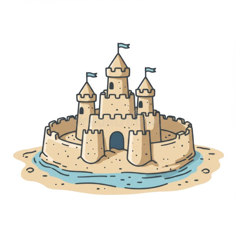 Cute Sandcastle Illustration on Beach Stock Illustration - Illustration ...