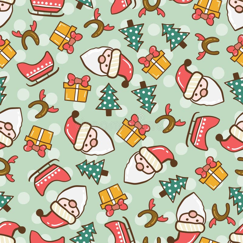Cute Santa Claus and Christmas Stuff Doodle Cartoon Pattern Stock ...