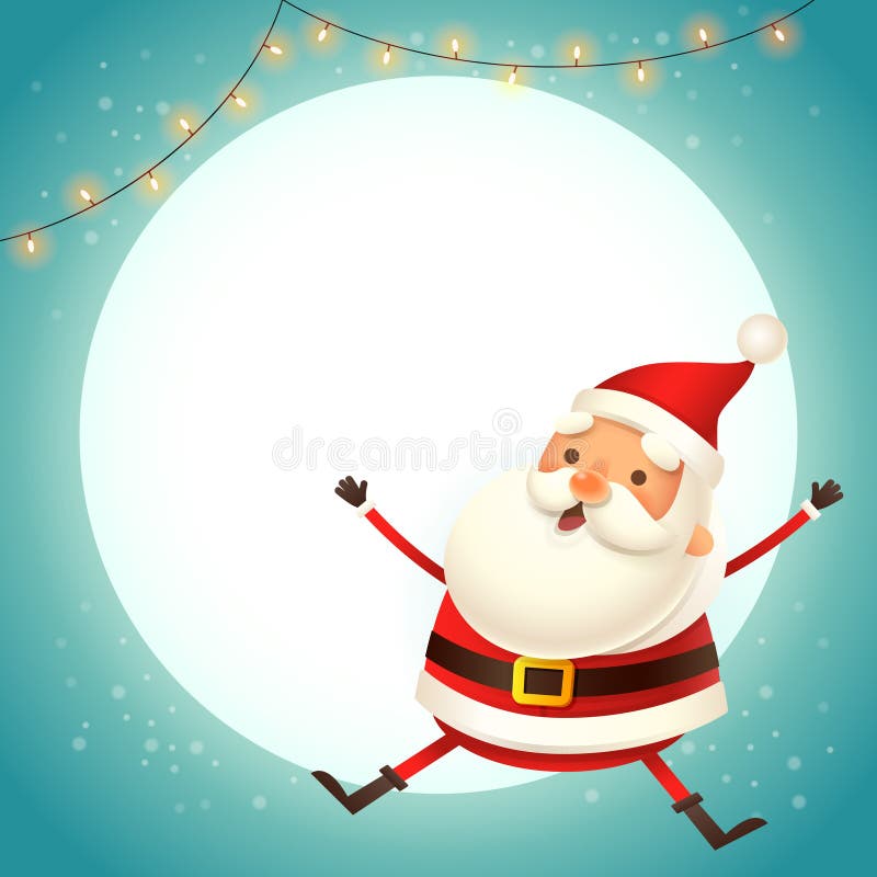 Cute Santa Claus Jump - Happy Expression - Winter Moonlight Scene Stock ...