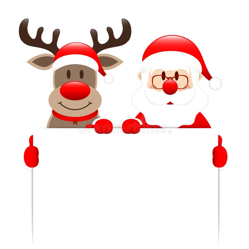 Santa Claus and Reindeer Holding White Label Stock Vector ...