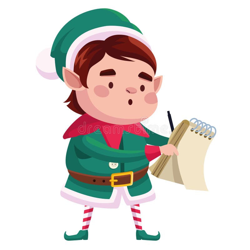 Cute Santa Helper Christmas Character Writing in Notebook Stock ...