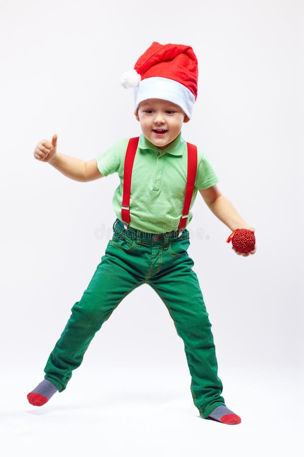 Cute Santa S Helper Dancing on White Stock Photo - Image of brace ...