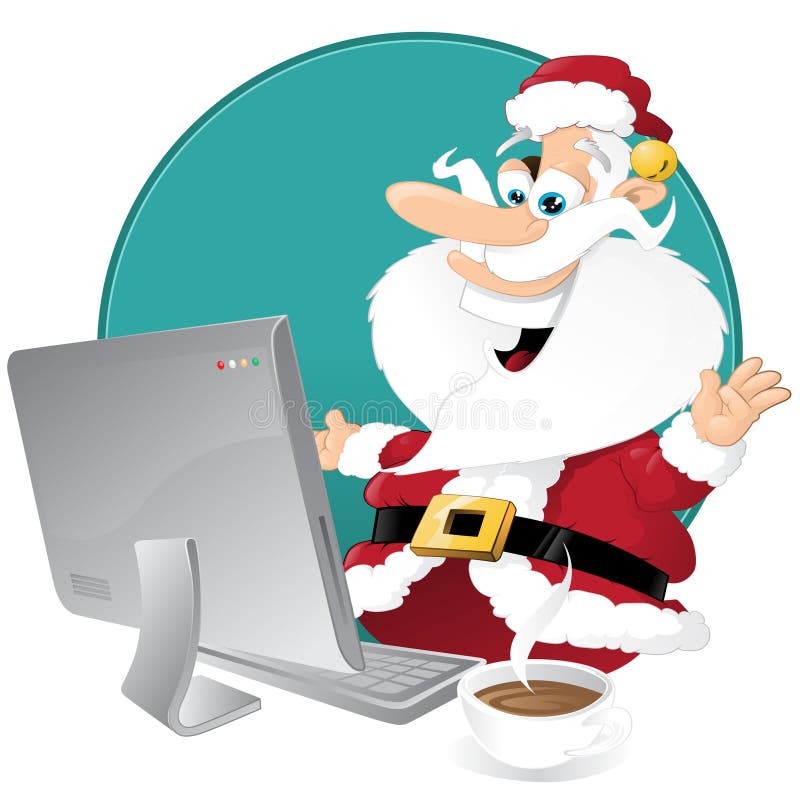 Cute Santa Shopping for Christmas on His Computer Stock Vector ...