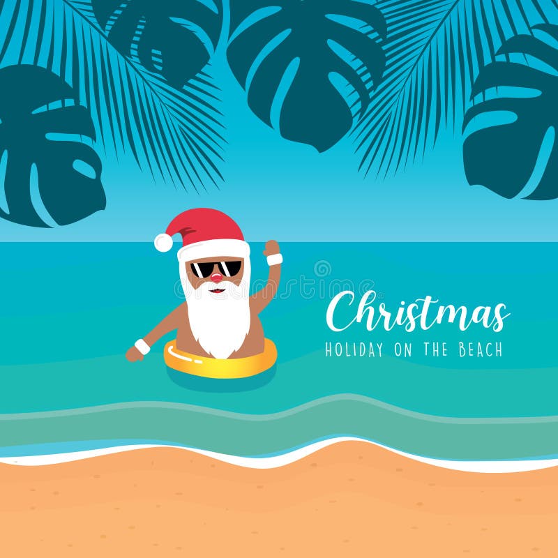 Cute Santa with Sunglasses in Float Ring on the Beach Christmas Holiday ...