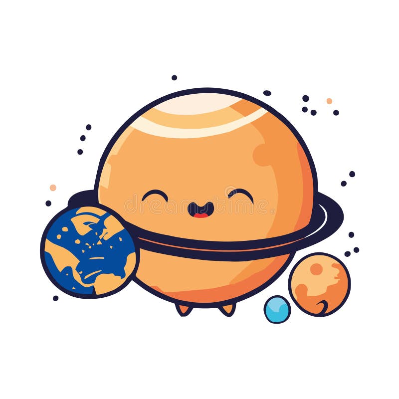 Cute Saturn Planet Smiling in Space Stock Vector - Illustration of ...