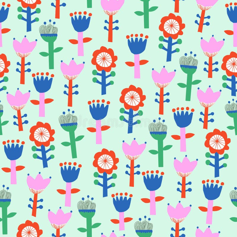 Cute Scandinavia Flower Illustration Motif Seamless Repeat Pattern ...