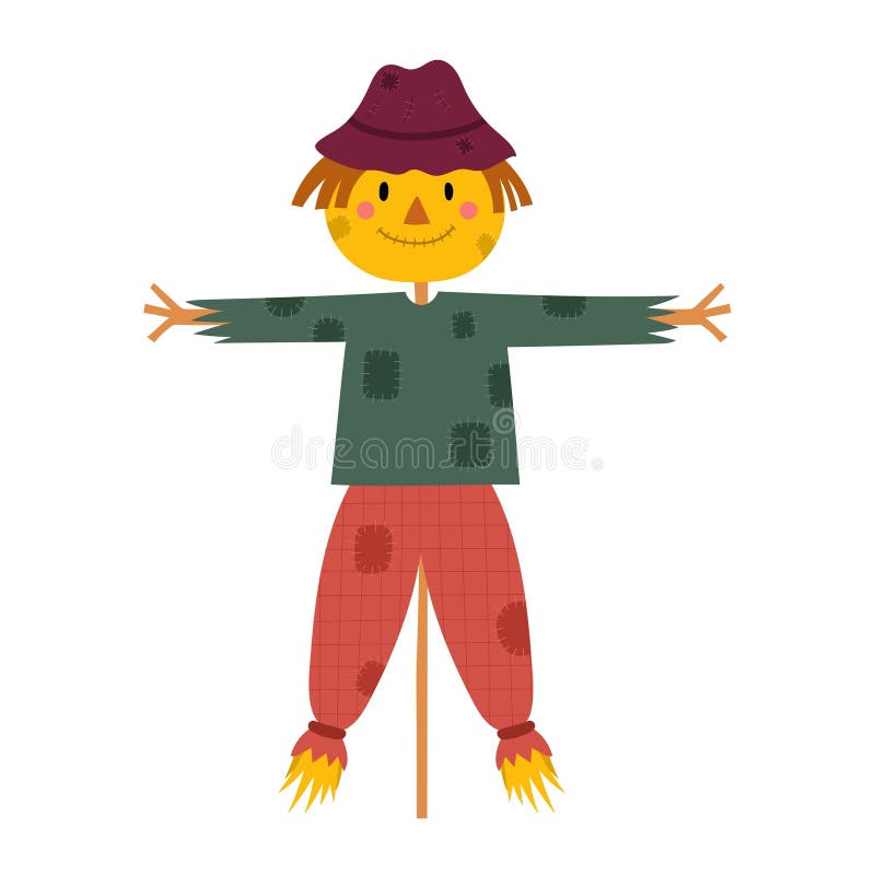 Cute Scarecrow in Cartoon Style. Happy Farm Character Stock Vector ...