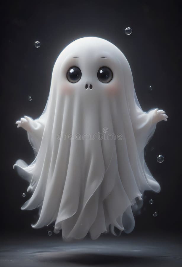 Cute and Scared Cartoon Ghost with Big Expressive Eyes and a Shy ...