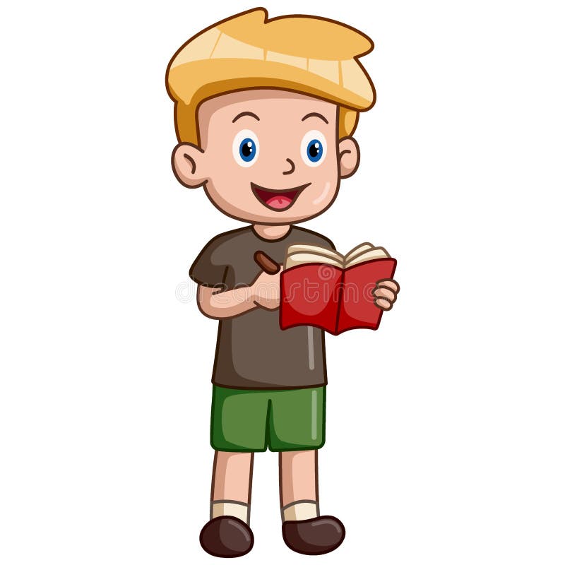 Cute School Boy Cartoon Reading a Book Stock Vector - Illustration of ...