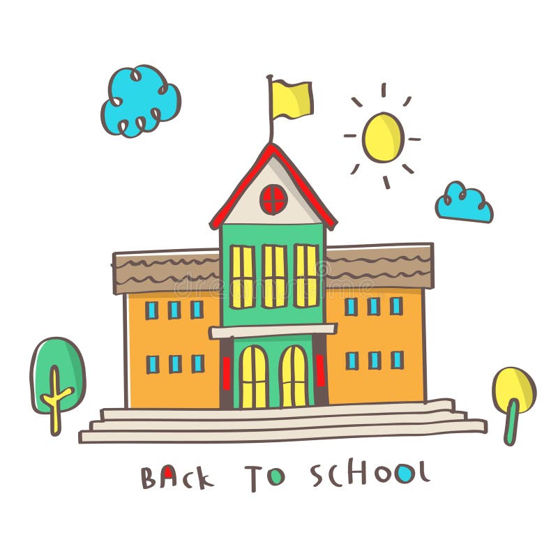 Cute School Building, Doodle Vector Stock Vector - Illustration of ...