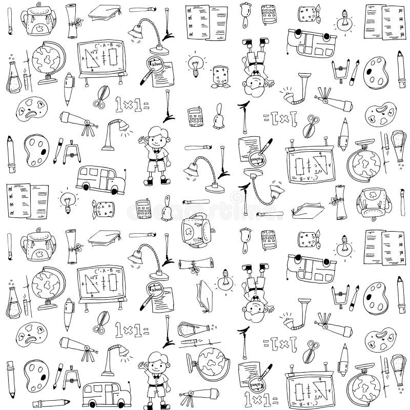 School Doodles Hand Draw Flat Stock Vector - Illustration of cute ...