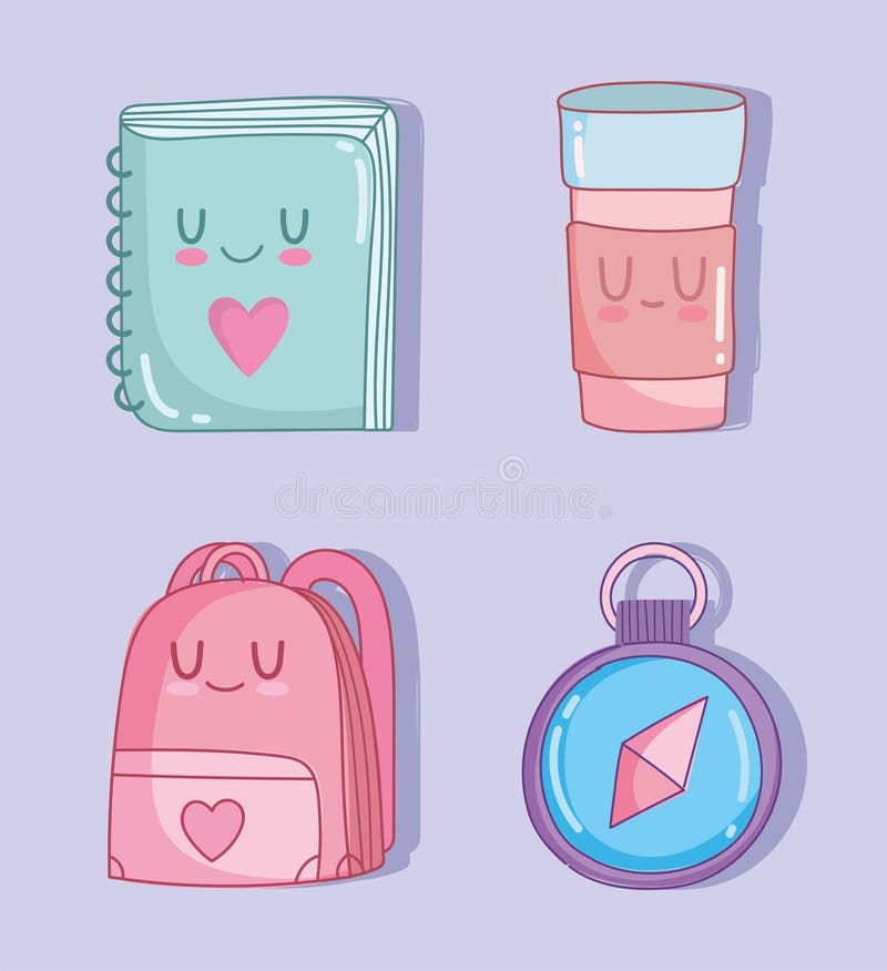 Cute school icons stock vector. Illustration of supplies - 225594582