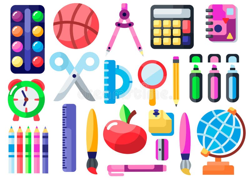 Cute School Icons Vector Flat Illustration Stock Vector - Illustration ...