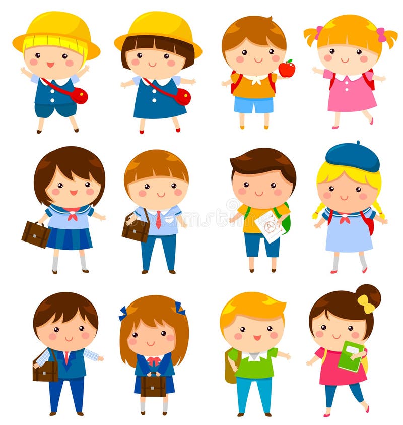 Cute school kids stock vector. Illustration of cheerful - 57809451
