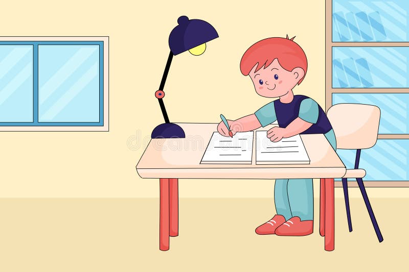 Cute Schoolboy Writing while Learning during a Class in the Classroom ...