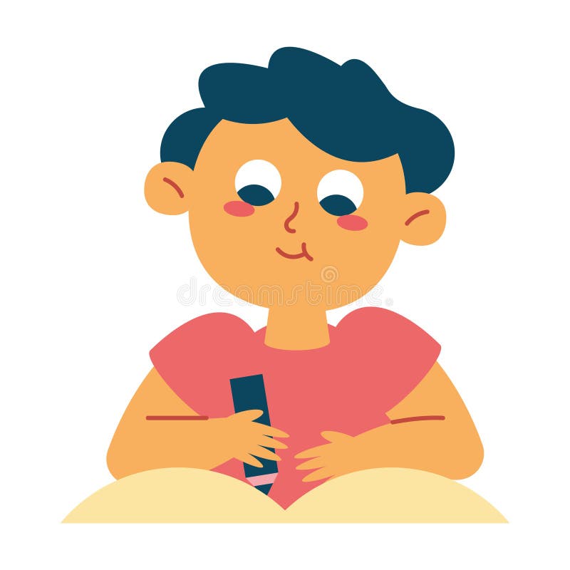 Cute Schoolboy Writing with Pen in Notebook Stock Illustration ...