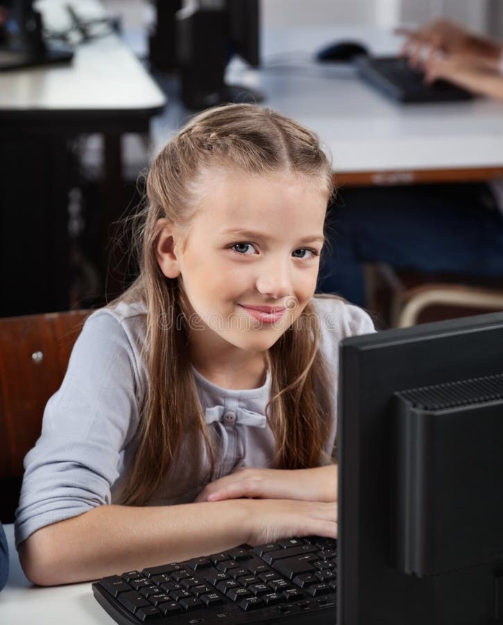 Boy and Girl Using Desktop Pc in School Computer Stock Image - Image of ...