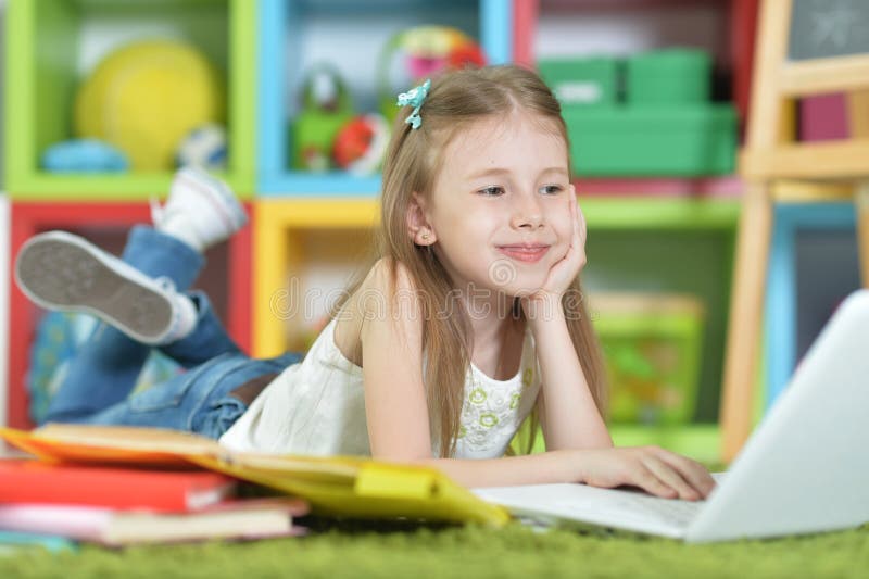 Cute Schoolgirl Doing Homework Stock Photo - Image of cheerful, concept ...