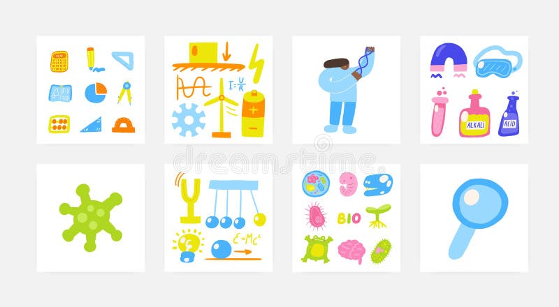 Cute Science Theme Composition, Postcard Set Stock Vector ...