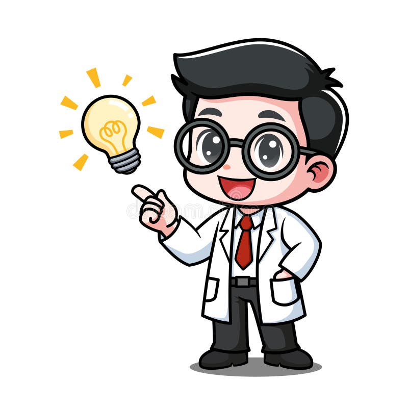 Cute Scientist Cartoon Character Having Idea with Lightbulb Stock ...