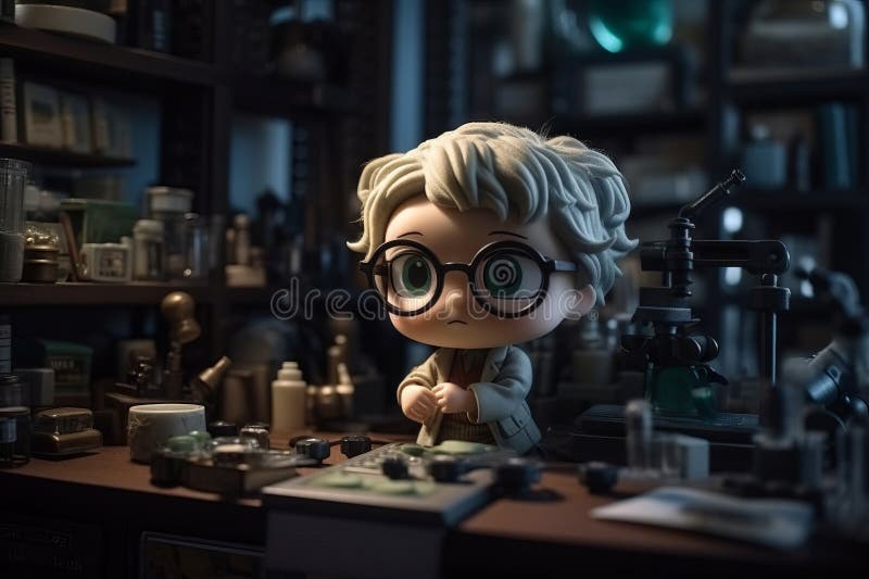 Cute Scientist Doll in Her Lab Stock Illustration - Illustration of ...