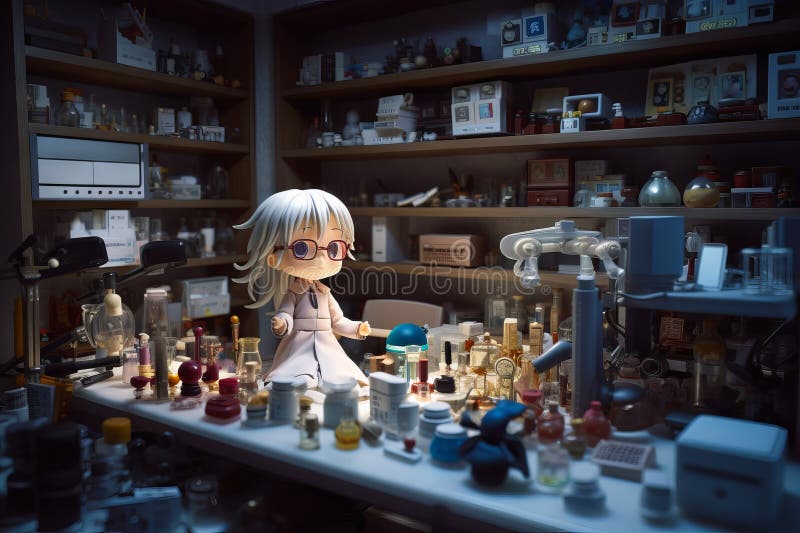 Cute Scientist Doll in Her Lab Stock Illustration - Illustration of ...