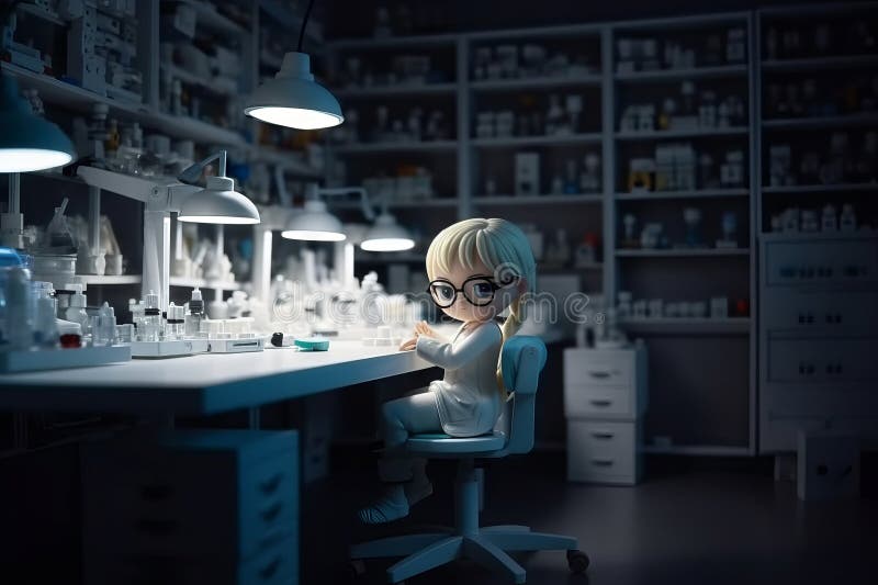 Cute Scientist Doll in Her Lab Stock Illustration - Illustration of ...
