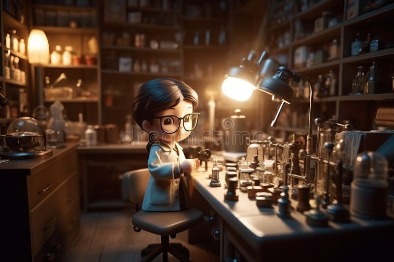 Cute Scientist Doll in Her Lab Stock Illustration - Illustration of ...