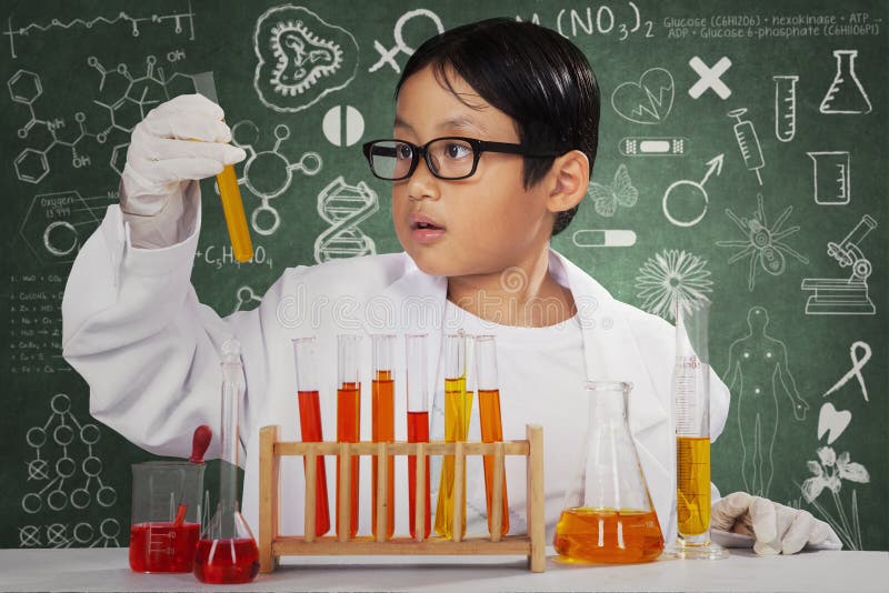 Cute Scientist Looking at Chemical Fluid Stock Image - Image of ...