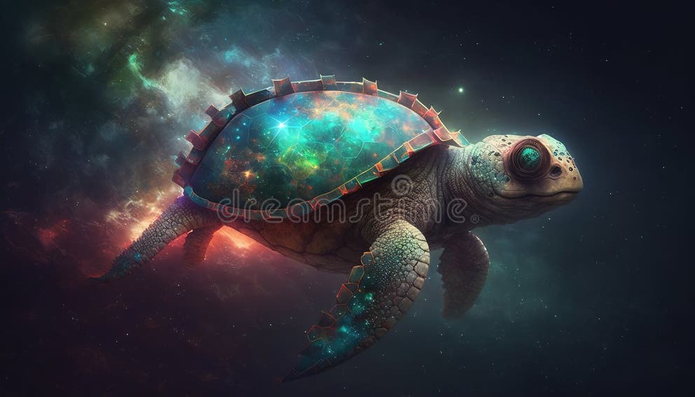 A Cute Scifi Inspired Turtle Floating in Space, Galaxy Theme ...